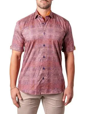 MACEOO Galileo Resistance2223 Short Sleeve Cotton Button-up Shirt - Brown