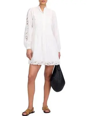 Madewell Pintuck Eyelet Long Sleeve Minidress - White