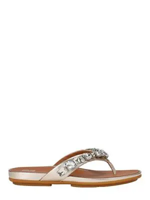 Fitflop Leather Embellished Gracie Flip Flops - Gold