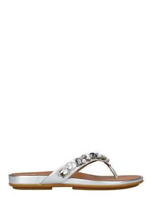 Fitflop Leather Embellished Gracie Flip Flops - Silver