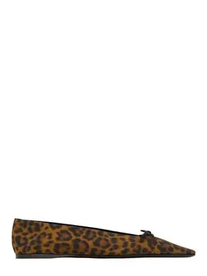 Saint Laurent Leopard Poppy Ballerina Flats - Brown