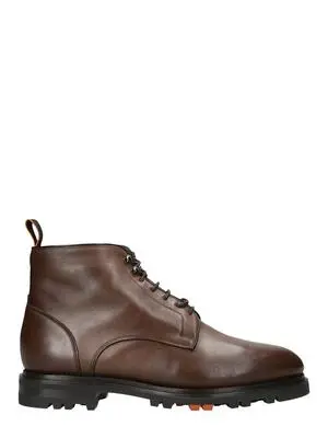 Santoni Leather Lace-up Colin Boots - Brown