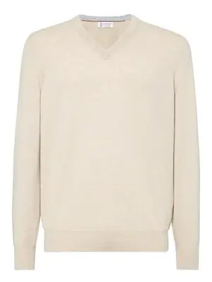 Brunello Cucinelli Cashmere V-neck Sweater - Beige