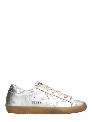 GOLDEN GOOSE Super-star Metallic Leather Sneakers - Silver