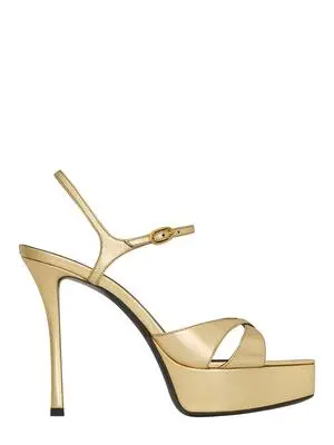 Saint Laurent Leather Debbie Platform Sandals 85 - Metallic