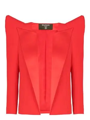 Balmain Crepe Cropped Blazer - Red