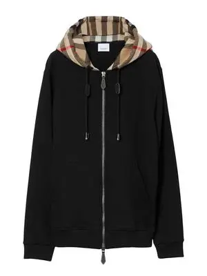 Burberry Check-trim Zip-up Hoodie - Black