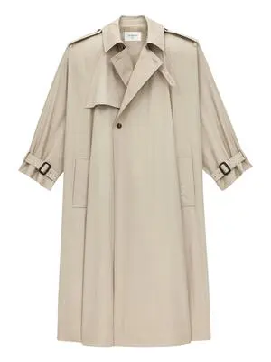 Saint Laurent Cotton Cape Trench Coat - Nude