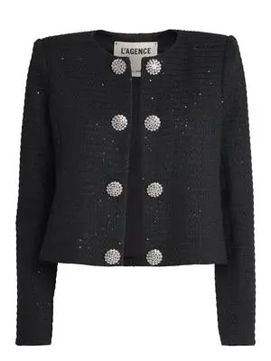L'Agence Tweed Jacket With Jeweled Buttons - Black