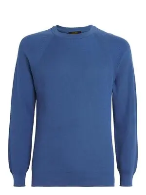 MOORER Cotton Ribbed Sweater - Blue