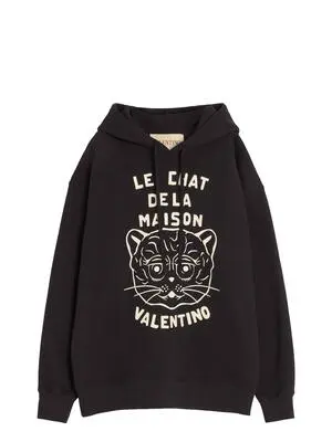 Valentino Garavani Cotton Jersey Le Chat De La Maison Hoodie - Black