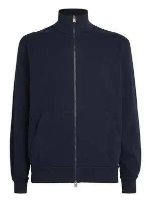 Brioni Cotton-blend Zip-up Sweater - Blue