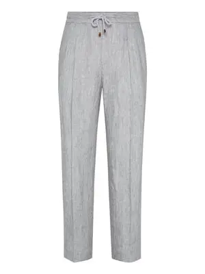 Brunello Cucinelli Linen Drawstring Leisure Trousers Grey