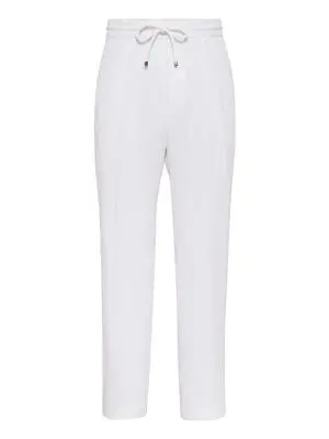 Brunello Cucinelli Linen Drawstring Leisure Trousers - White
