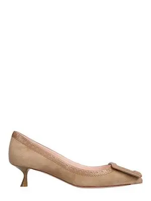 ROGER VIVIER Leather Perforated Pumps - Beige