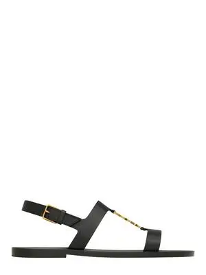 Saint Laurent Calfskin Cassandra Flat Sandals - Black