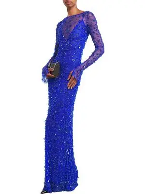 Lapointe Mesh Embellished Gown - Blue