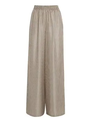 Max Mara Silk Stripe Wide-leg Trousers - Beige