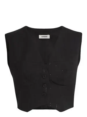 Sandro Sequin-stripe Waistcoat - Black