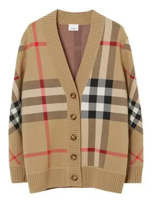 Burberry Wool-blend Check Cardigan - Beige