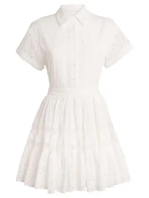 Maje Cotton Embroidered Mini Dress - White