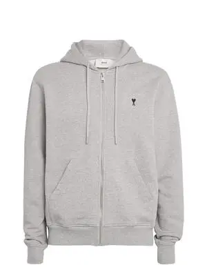 Ami Organic Cotton De Coeur Zip-up Hoodie - Grey