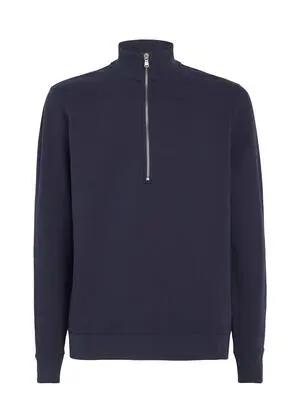 Sunspel Cotton Half-zip Sweatshirt - Navy