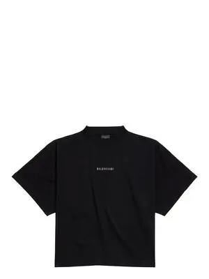 Balenciaga Rhinestone-logo Cropped T-shirt - Black