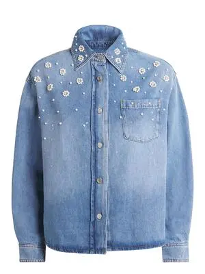 Maje Beaded Denim Shirt - Blue
