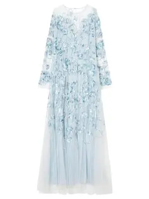 Marina Rinaldi Sequin-embellished Mesh Dress - Blue