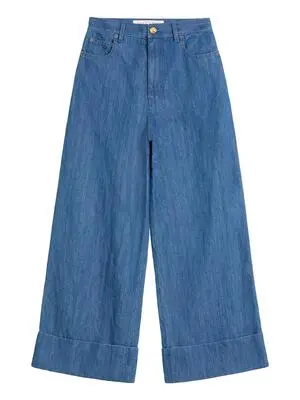 Valentino Garavani Cotton-linen Wide-leg Trousers - Blue