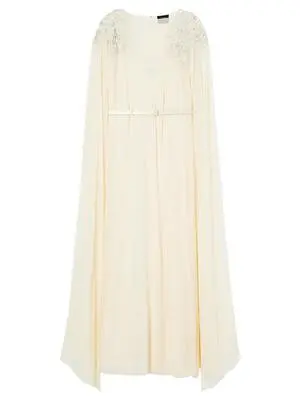 Marina Rinaldi Silk Embroidered Cape Gown - White