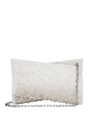 CHRISTIAN LOUBOUTIN Loubitwist Silk Embellished Clutch Bag - White