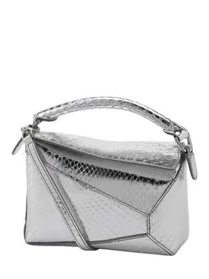 Loewe Mini Python Puzzle Edge Top-Handle Bag Silver