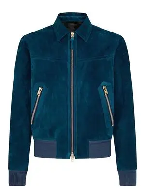 TOM FORD Suede Bomber Jacket Blue