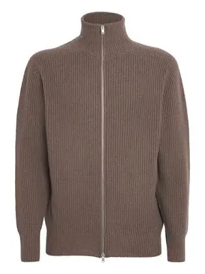 John Smedley Wool-cashmere Zip-up Cardigan - Beige
