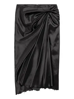 Balenciaga Satin Gathered Midi Skirt - Black