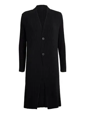 Issey Miyake Hatching Pleats Longline Coat - Black