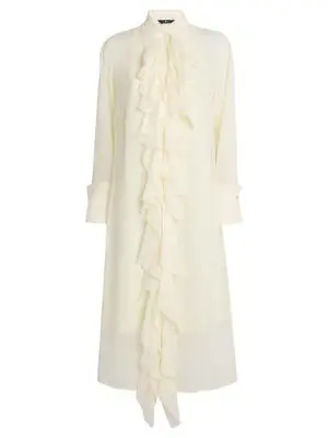 7 For All Mankind Silk Ruffle Midi Dress - White