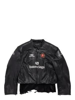 Balenciaga Leather Distressed Racer Jacket - Black
