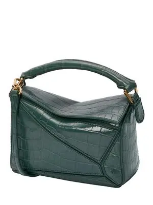 Loewe Mini Crocodile Puzzle Top-Handle Bag Green