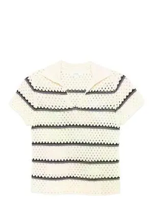 VINCE Macrame Striped Top