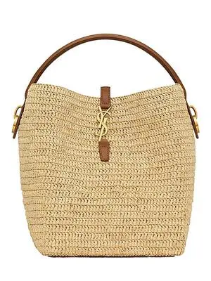 Saint Laurent Le 37 Raffia Bucket Bag - Natural + Brick Raffia/gold