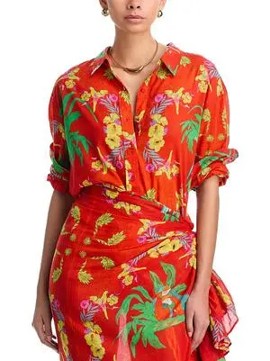 CONIGLIO PALM BEACH Classic Button Down Shirt - Tropical Aviary Wildberry