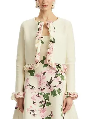 Oscar De La Renta Cherry Blossom Twist Trim Cardigan - Ecru