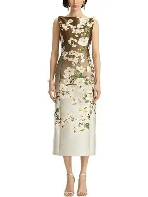 Oscar De La Renta Jacquard Ombre Cherry Blossom Dress - White Khaki Ombre