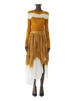 JASON WU Painted Stripe Pleated Asymmetrical Skirt - Marigold/ivory