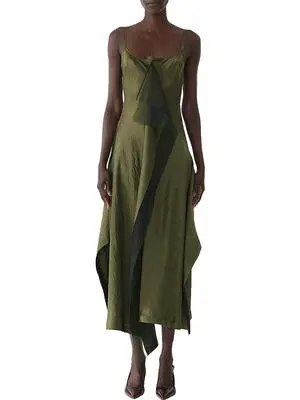JASON WU Crinkled Satin Slip Dress - Dark Fern