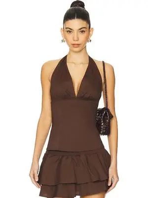 WeWoreWhat Halter Neck Corset Top - Chestnut