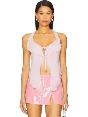 LOVERS AND FRIENDS Gisors Halter Neck Top With Ruffle Trim - Light Pink